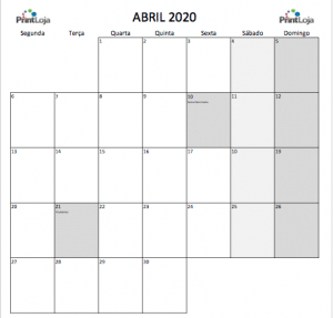 Calendario 2020 Feriados [Imprimir Grátis] | PrintLoja Blog